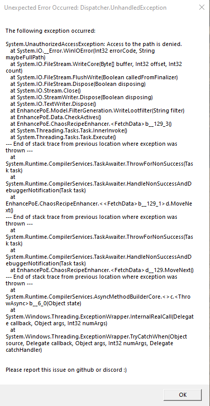 Unexpected error ocurred : Dispatcher.UnhandledException · Issue #161 ...