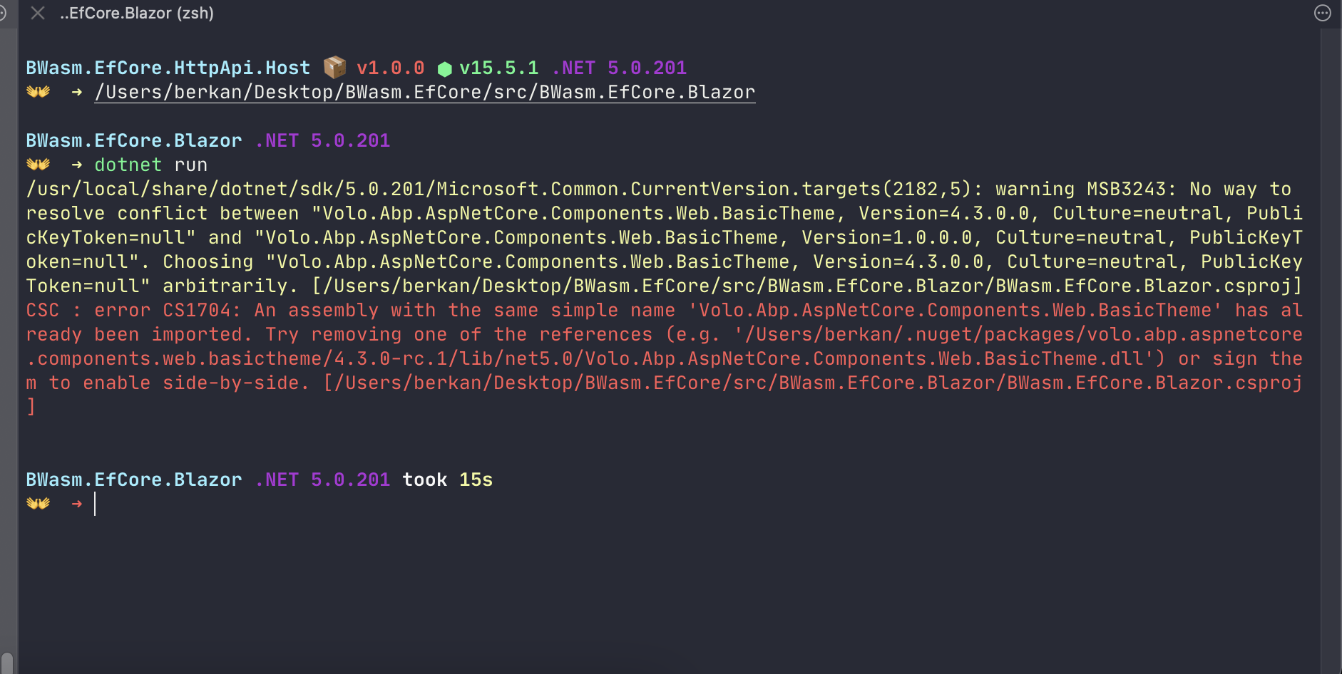 When I Add The Basic Theme For Blazor Wasm And Server With Source Code I Cannot Run The Project