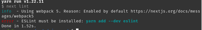 yarn lint after init constantly says `ESLint must be installed: yarn add --dev eslint` · vercel ...