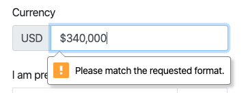 [BUG] Currency component regex pattern not compensating for "$", " Please match the requested ...