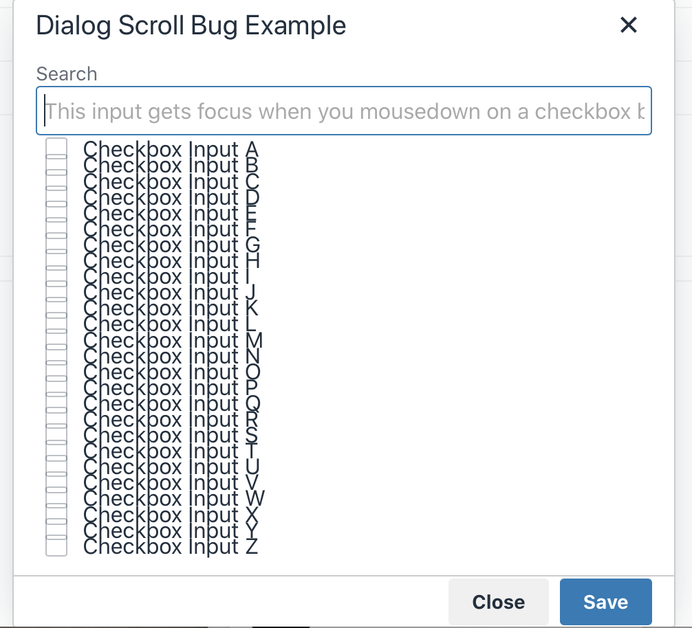 Dialog with input followed by many checkbox controls (enough to trigger ...