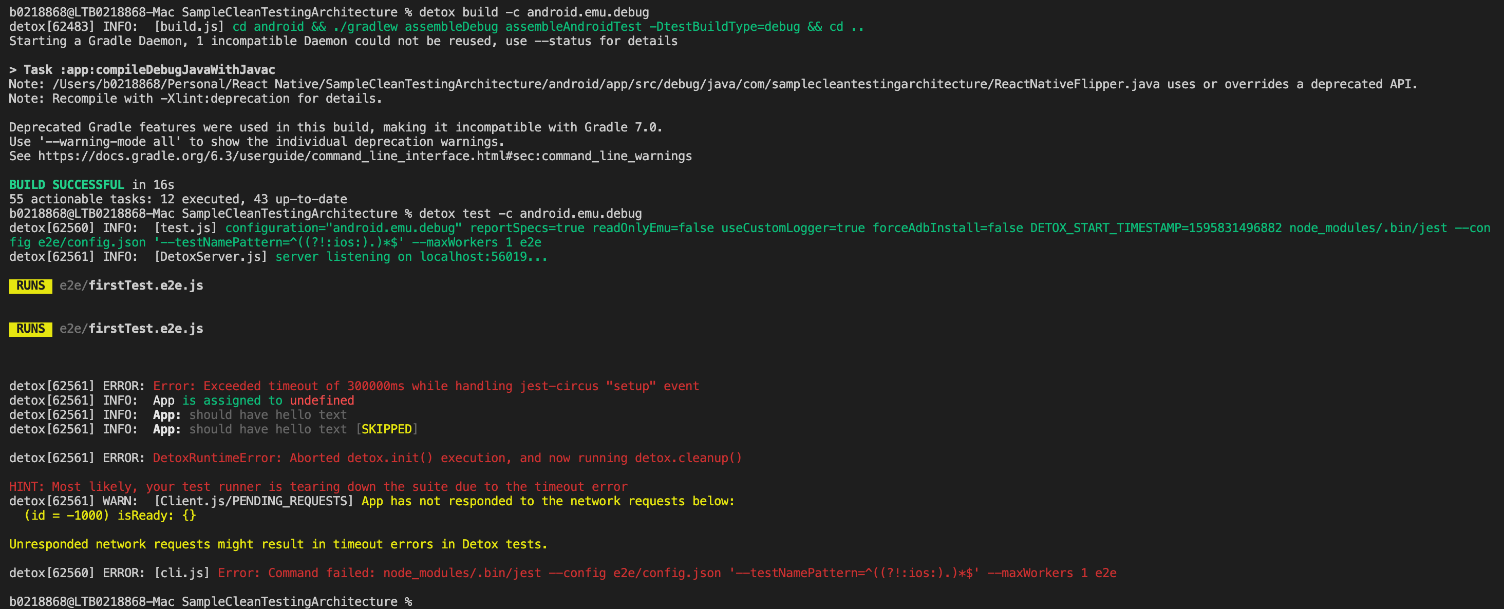 Not able to run detox test on Android Emulator[detox[8347] ERROR ...