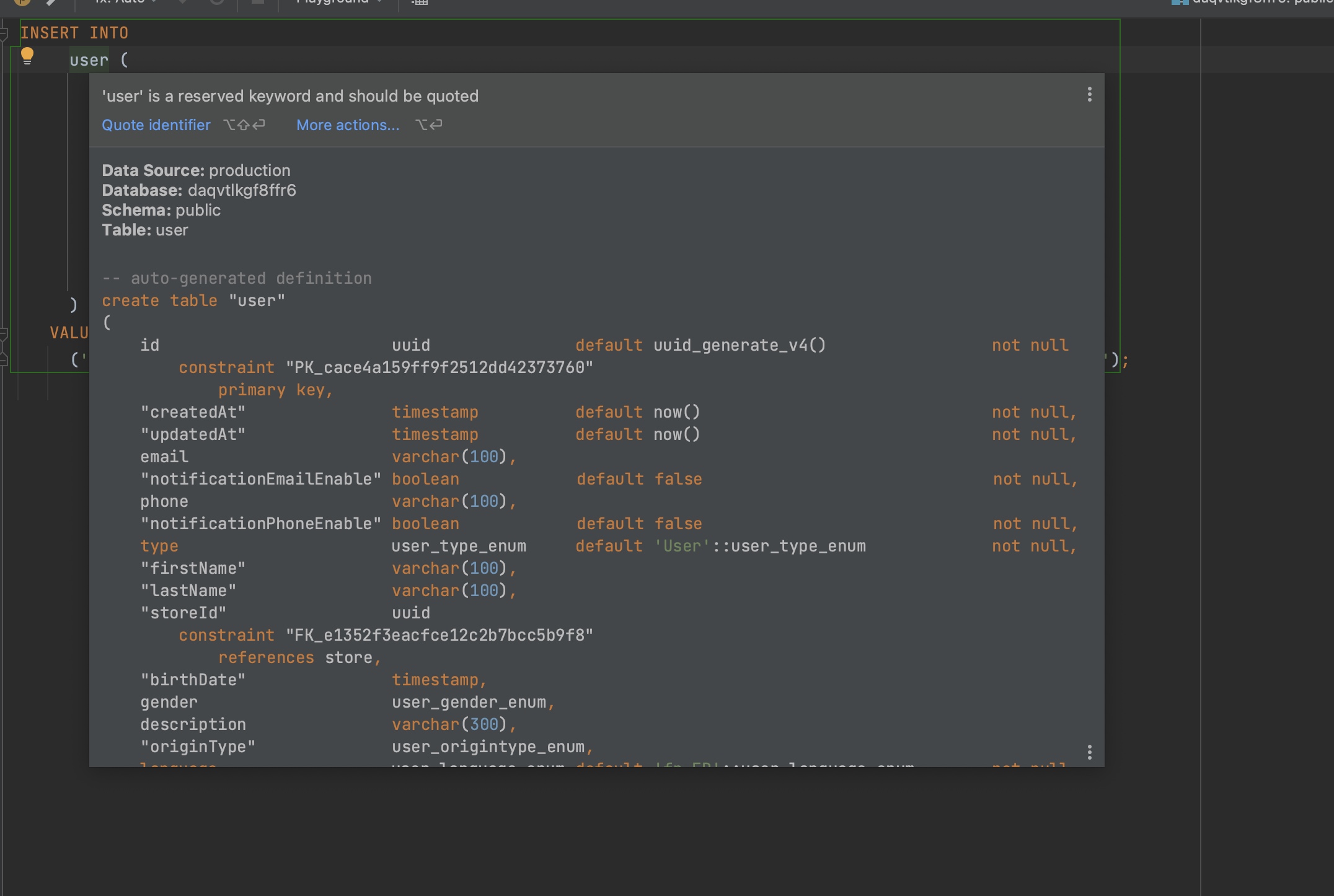 [POSTGRES] Missing public schema x reserved name · Issue #372 · shuttle-hq/synth · GitHub