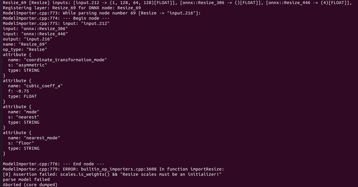 Onnx To Tensorrt Assertion Failed Scales Is Weights Andand Resize Scales Must Be An