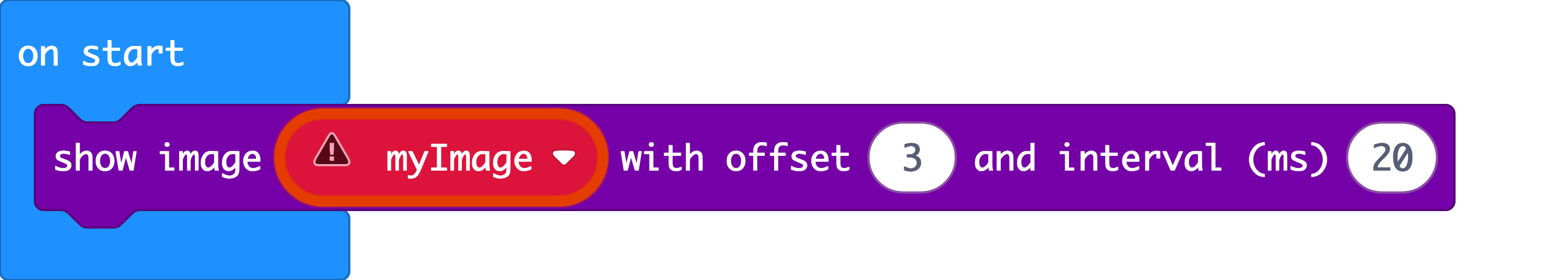 Feature: Add interval to show image block · Issue #3349 · microsoft/pxt-microbit · GitHub
