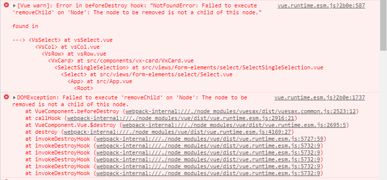 Leaving page which have select component gives console error - beforeDestroy · Issue #345 ...