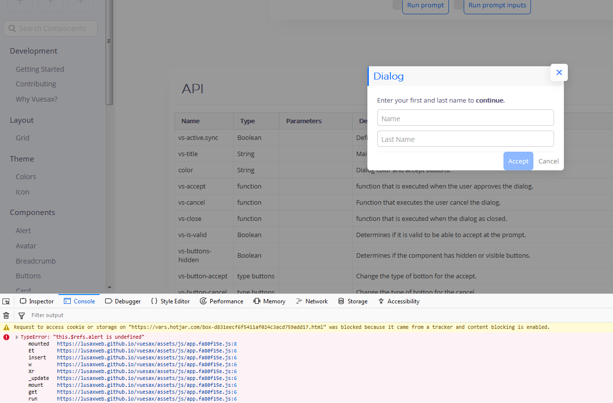 Dialog components last example gives console error · Issue #467 · lusaxweb/vuesax · GitHub