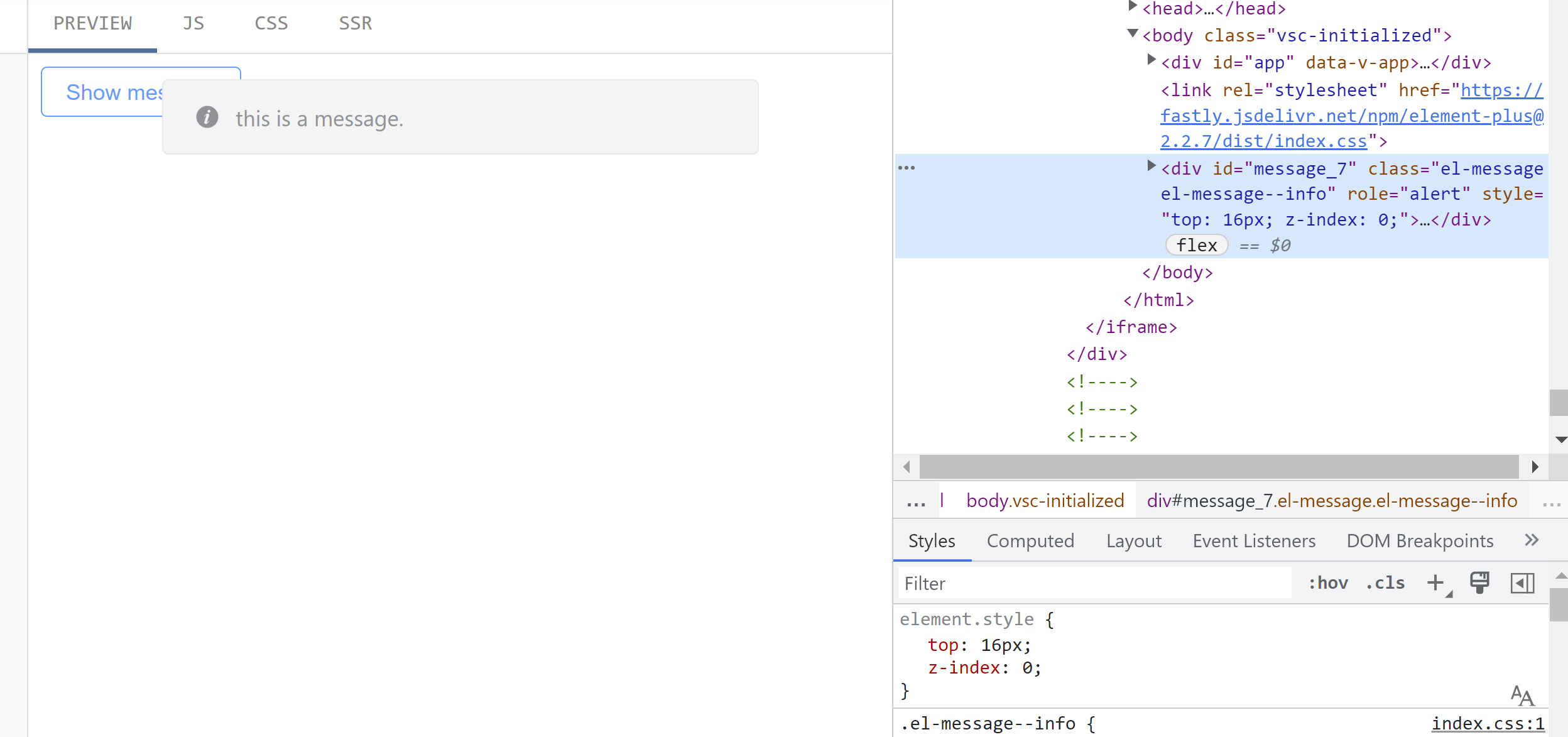 [Component] [message] 2.2.7版本的el-message的z-index为0 · Issue #8577 · element-plus/element-plus ...