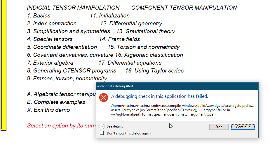 Crash message when demo tensor is repeated. · Issue #1574 · wxMaxima-developers/wxmaxima · GitHub
