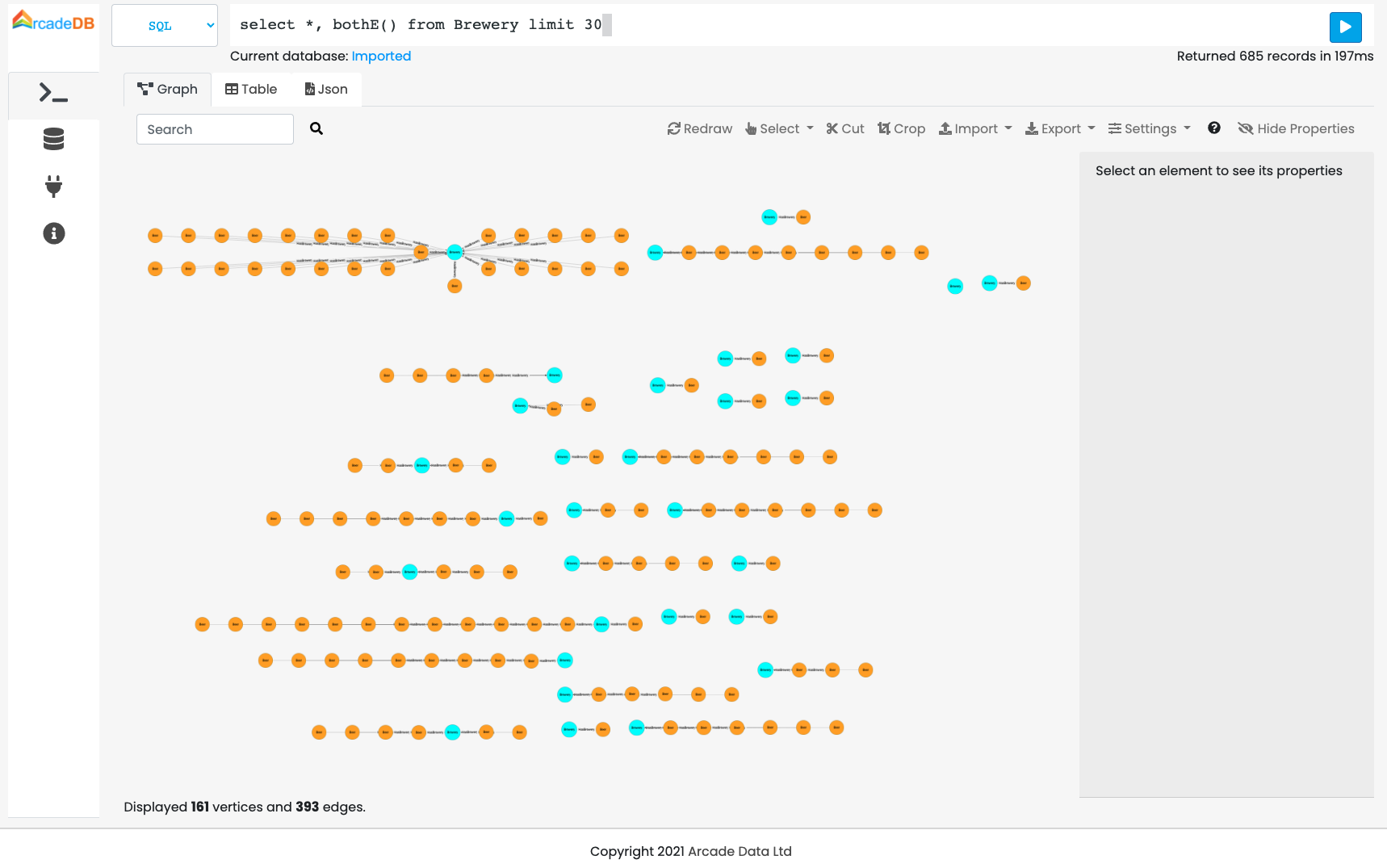 Docker demo database in 30 seconds: the action "Display first 30 records of Brewery with all ...