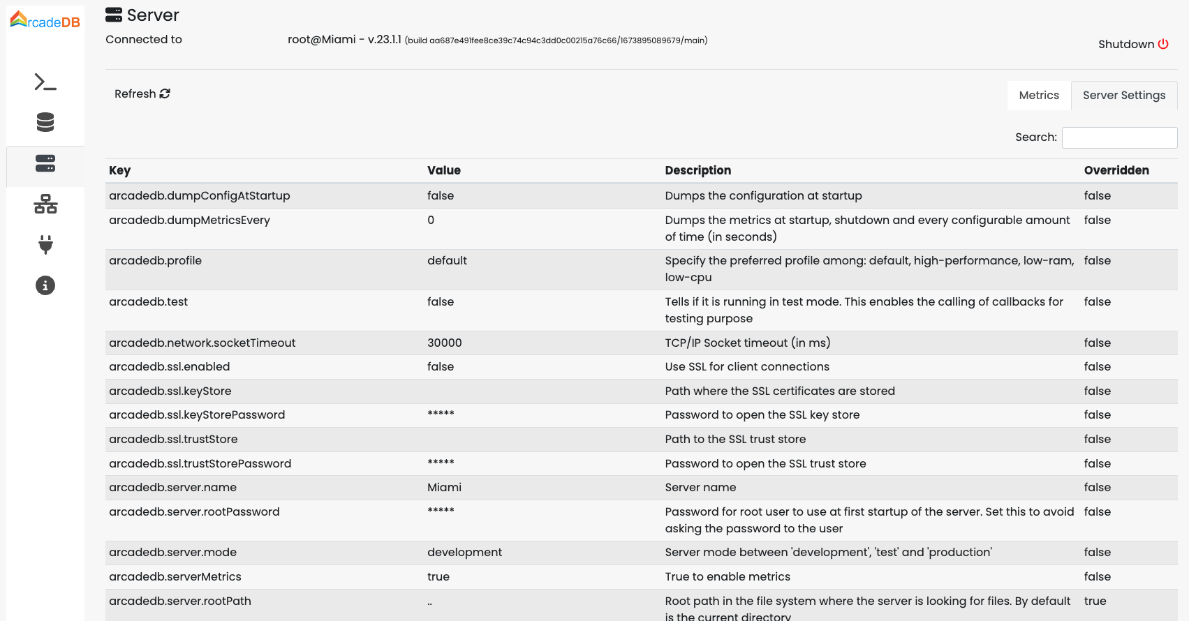 Display Database and Server settings in Studio · Issue #776 · ArcadeData/arcadedb · GitHub