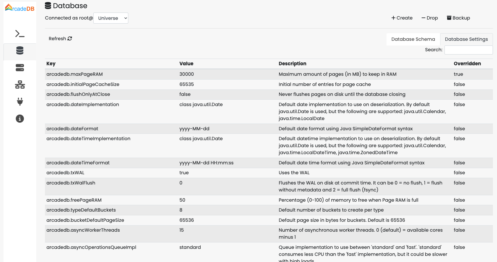 Display Database and Server settings in Studio · Issue #776 · ArcadeData/arcadedb · GitHub