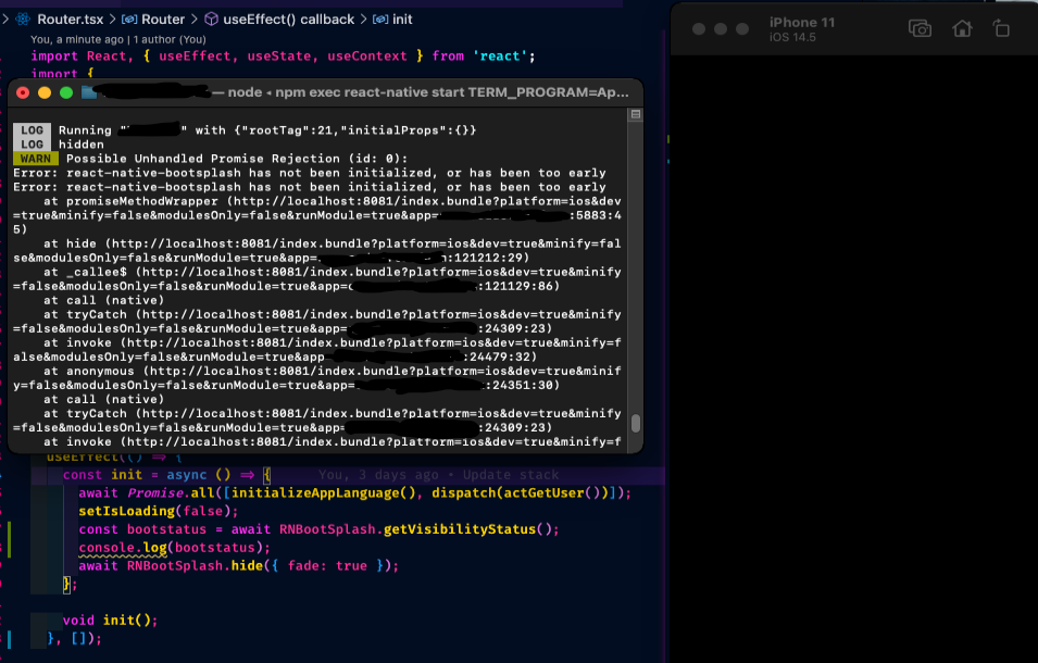 iOS 15 throws "react-native-bootsplash has not been initialized ...