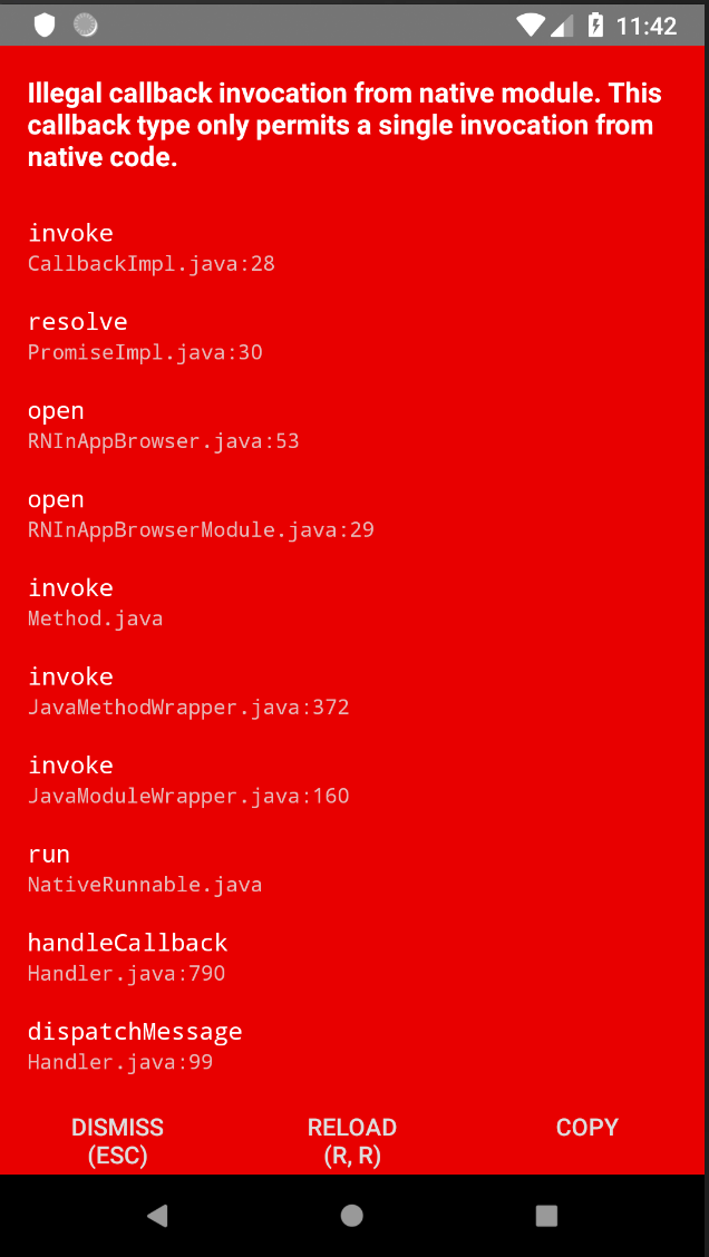 illegal callback invocation from native module. This callback type only permits a single ...