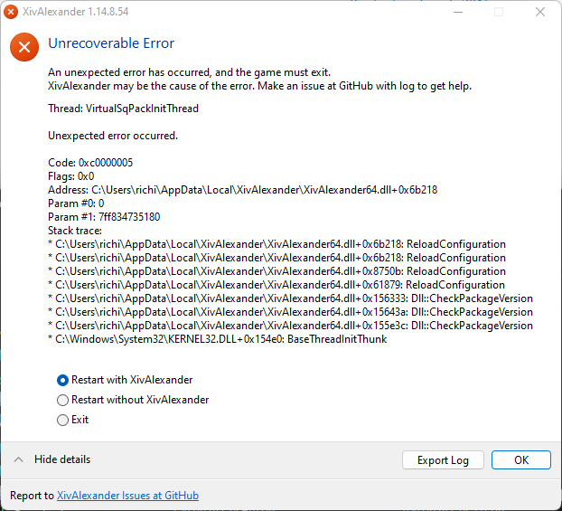 Game crushing · Issue #471 · Soreepeong/XivAlexander · GitHub