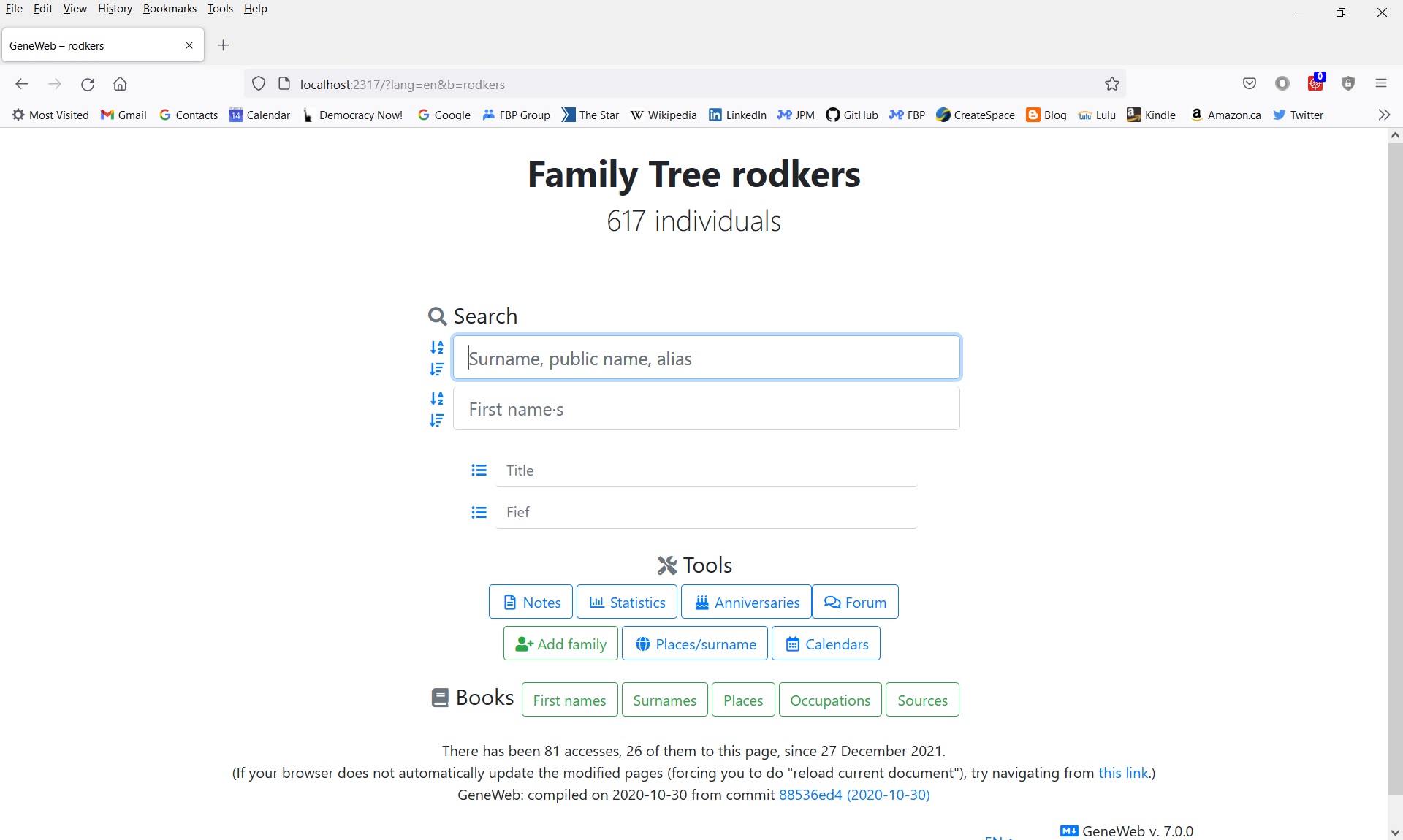 Version of GeneWeb on my server using different (apparently older) formatting from localhost ...