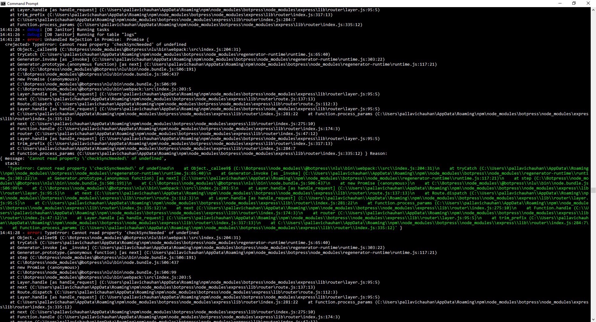 Botpess and Recast Integration, CheckSyncNeeded error · Issue #406 · botpress/v12 · GitHub