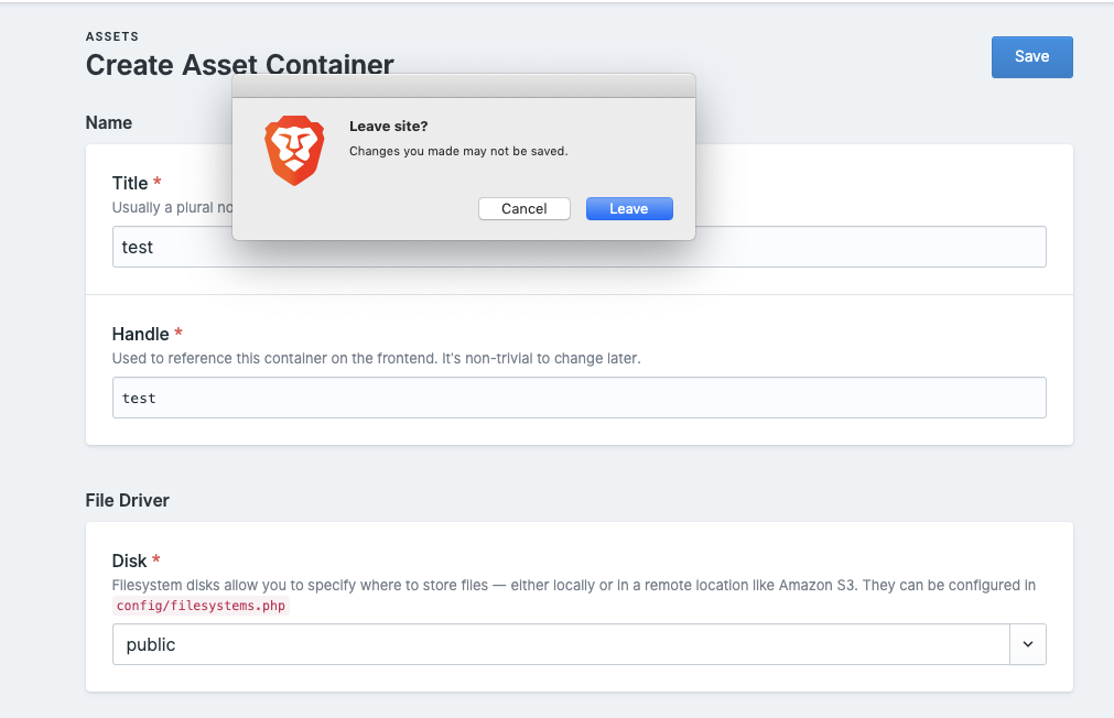 Strange alert message when creating asset container · Issue #1469 · statamic/cms · GitHub