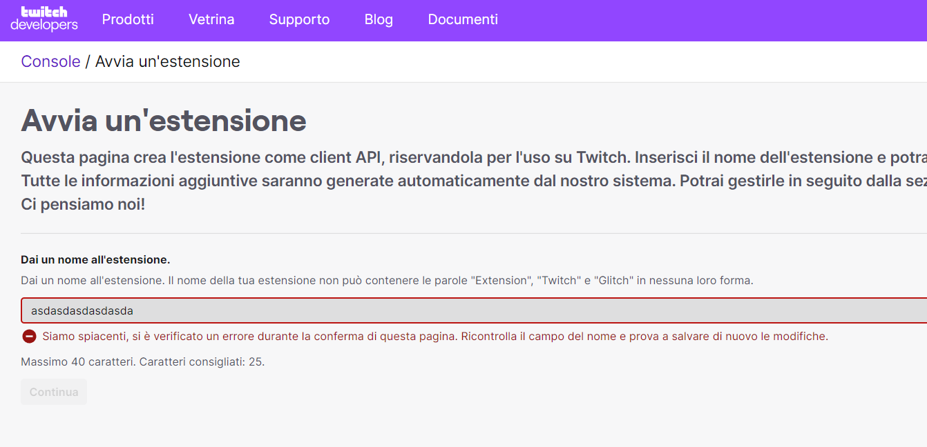 Developer Console - Can't add new extension · Issue #638 · twitchdev/issues · GitHub