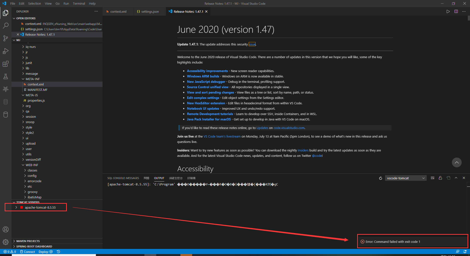 After update, tomcat start with error · Issue #102663 · microsoft/vscode · GitHub