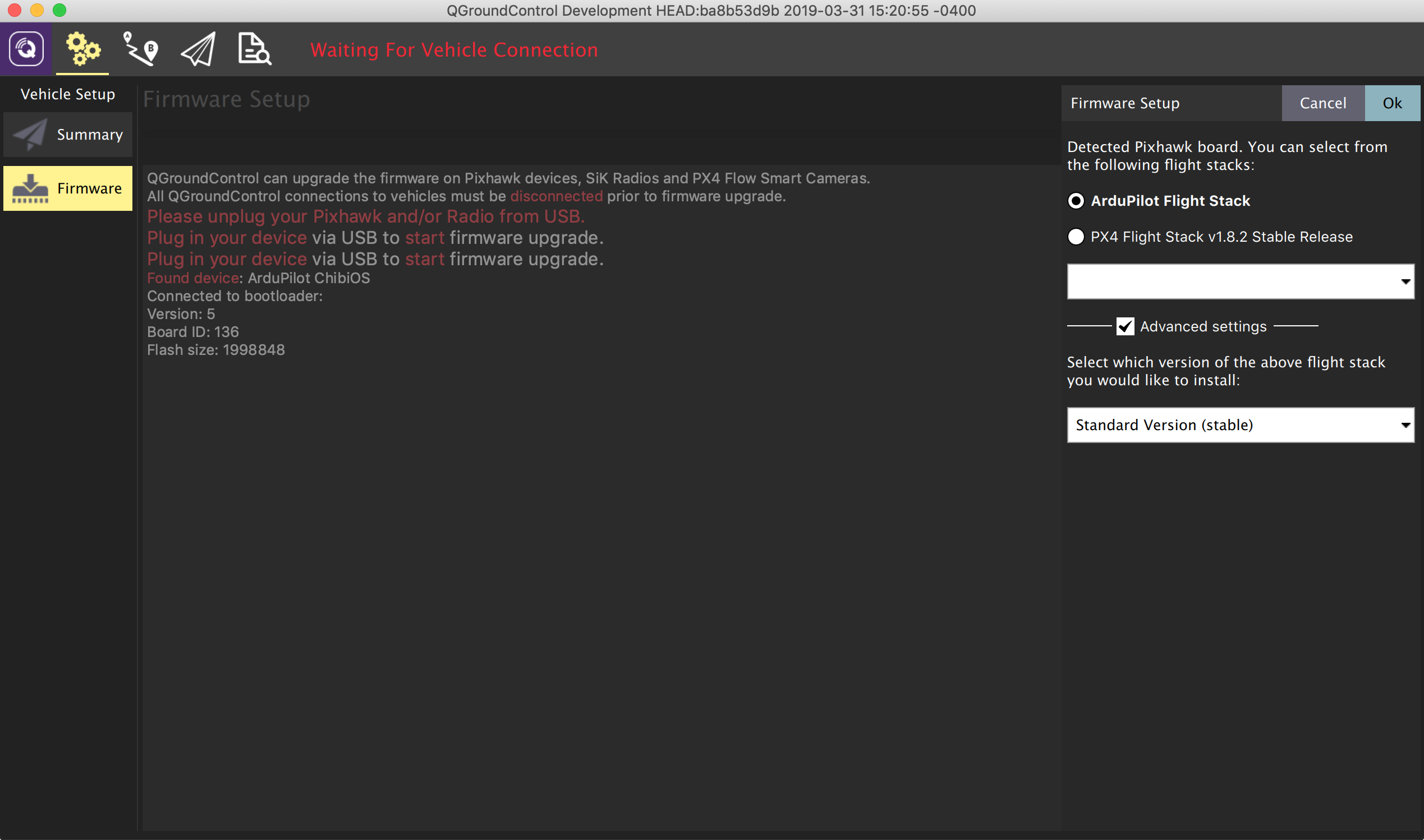 QGC Master: Unable to select vehicle type when choosing firmware ...