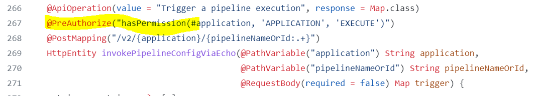 The user in the READ group can trigger a pipeline using /pipelines/(application)/pipelinename ...