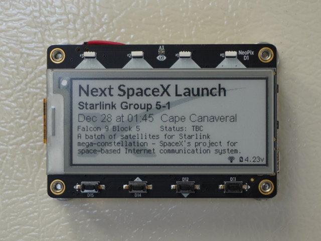 GitHub - unlimitedbacon/space-magtag: A fridge magnet which shows upcoming rocket launches