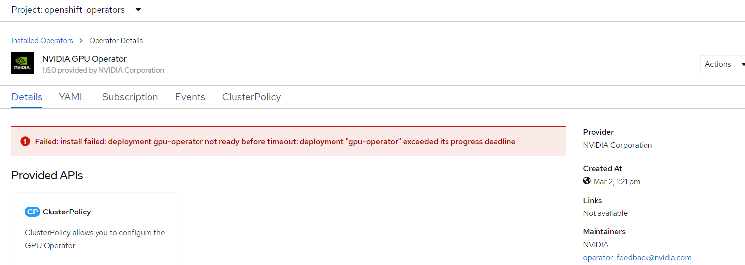 Unable to install Nvidia GPU Operator in Openshift · Issue #157 · NVIDIA/gpu-operator · GitHub