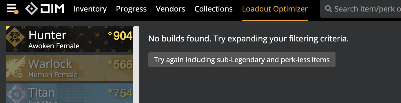 Loadout Optimizer not falling back to blues · Issue #4546 · DestinyItemManager/DIM · GitHub