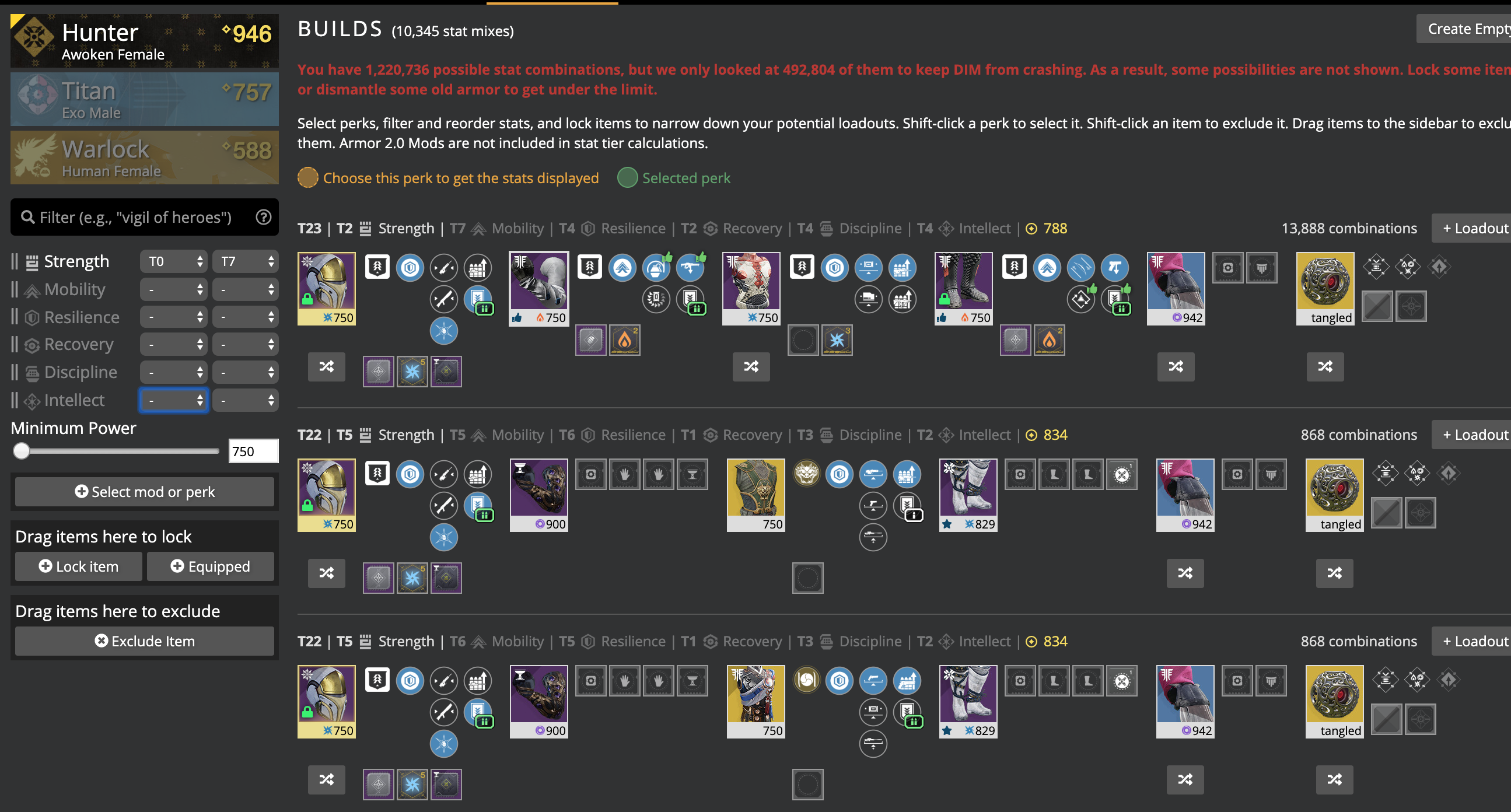 Loadout Optimizer ignore stat not working as expected · Issue #4725 · DestinyItemManager/DIM ...