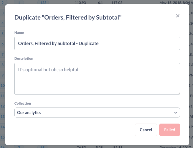 Inconsistent and confusing "Duplicate" action mechanism · Issue #23857 · metabase/metabase · GitHub