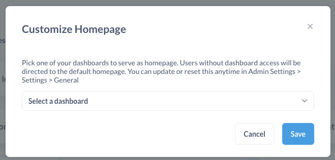 "Customize homepage" modal defaults to previously saved dashboard even if you don't select it ...