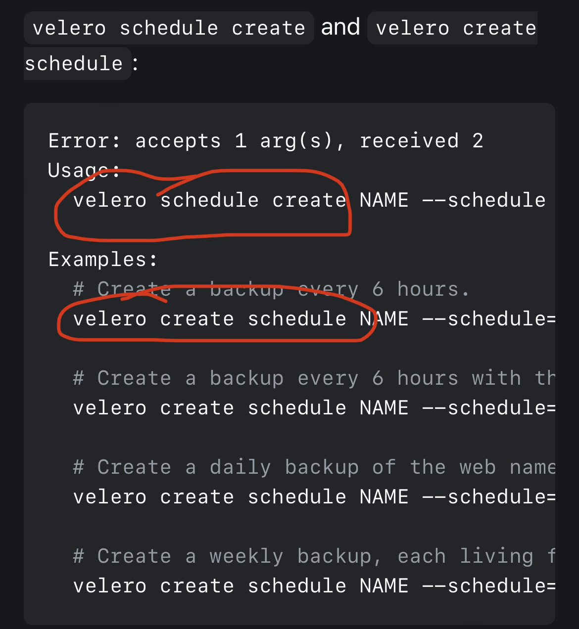 Wrong command help info · Issue #6139 · vmware-tanzu/velero · GitHub