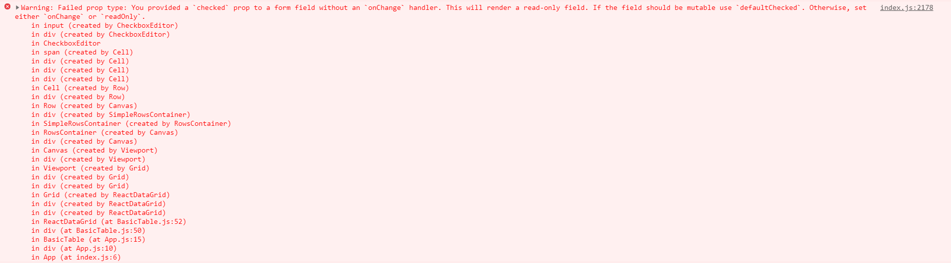 Providing Array To `rowselection` Throws An Error Saying You Provided A `checked` Prop To A 