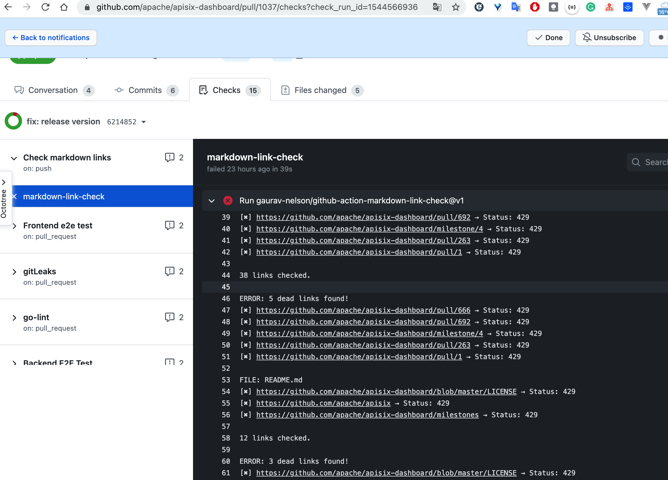 Check markdown links CI failed · Issue #1043 · apache/apisix-dashboard · GitHub