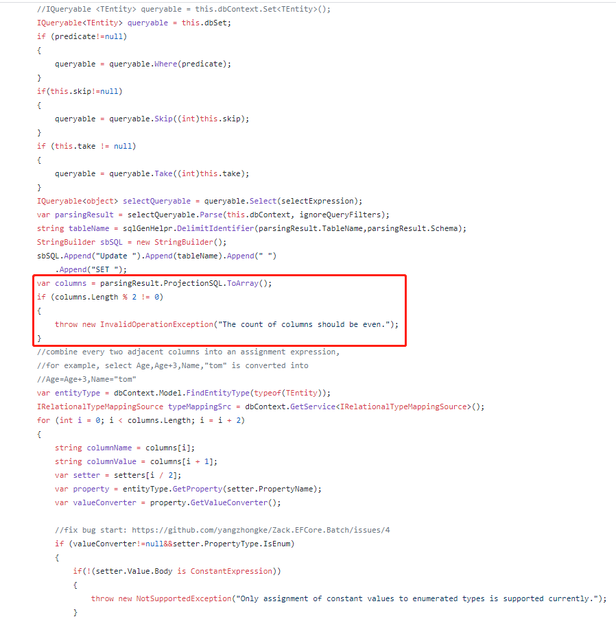 The count of columns should be even. · Issue #22 · yangzhongke/Zack.EFCore.Batch · GitHub