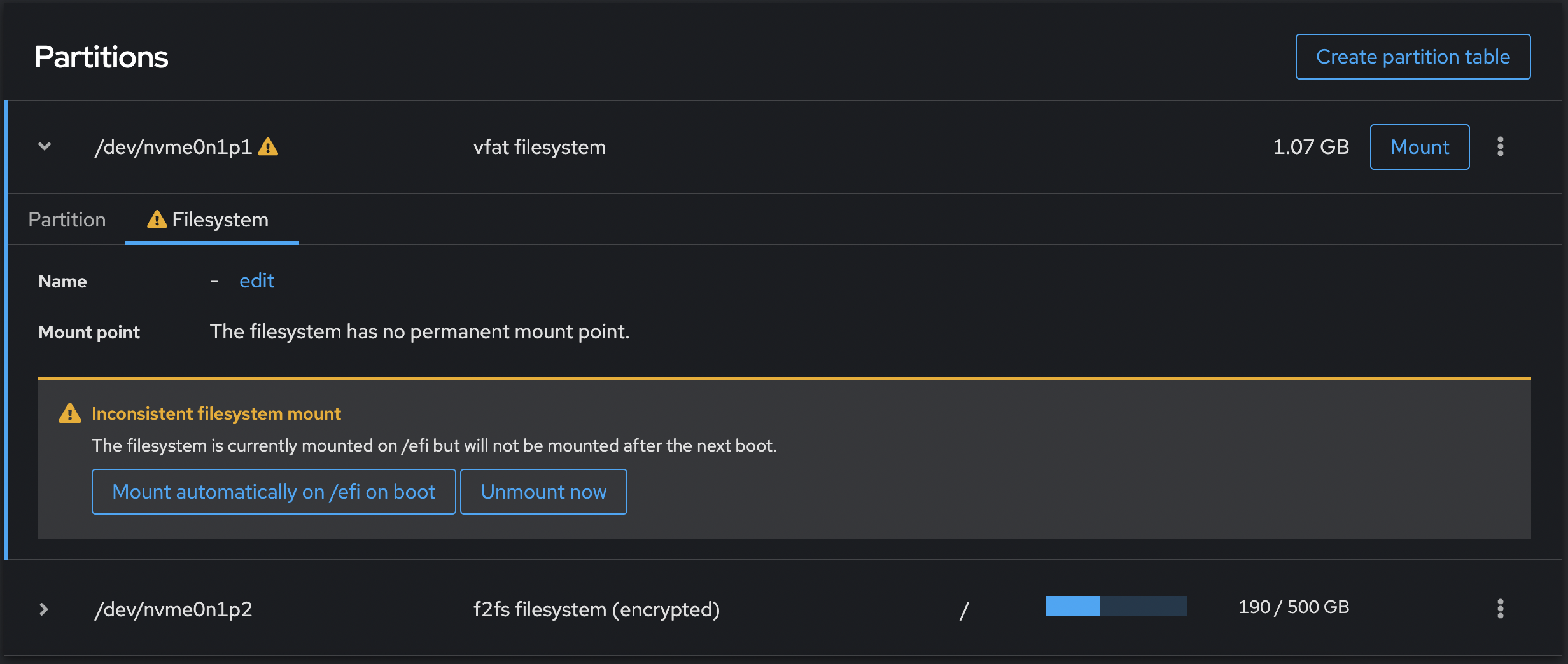 storaged incorrectly reports a filesystem inconsistency · Issue #18654 · cockpit-project/cockpit ...