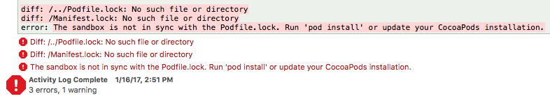getting sandbox is not in sync with podfile.lock during app archive from xcode · Issue #5150 ...