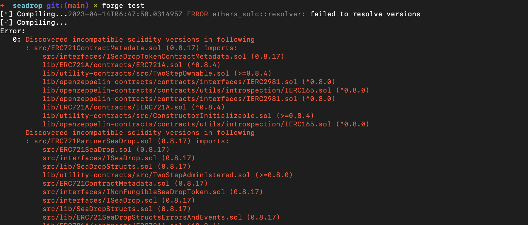 Unable to run forge test · Issue #62 · ProjectOpenSea/seadrop · GitHub