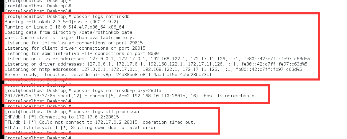 stf-processor can not start, and Could not connect to 172.17.0.2:28015, operation timed out,help ...