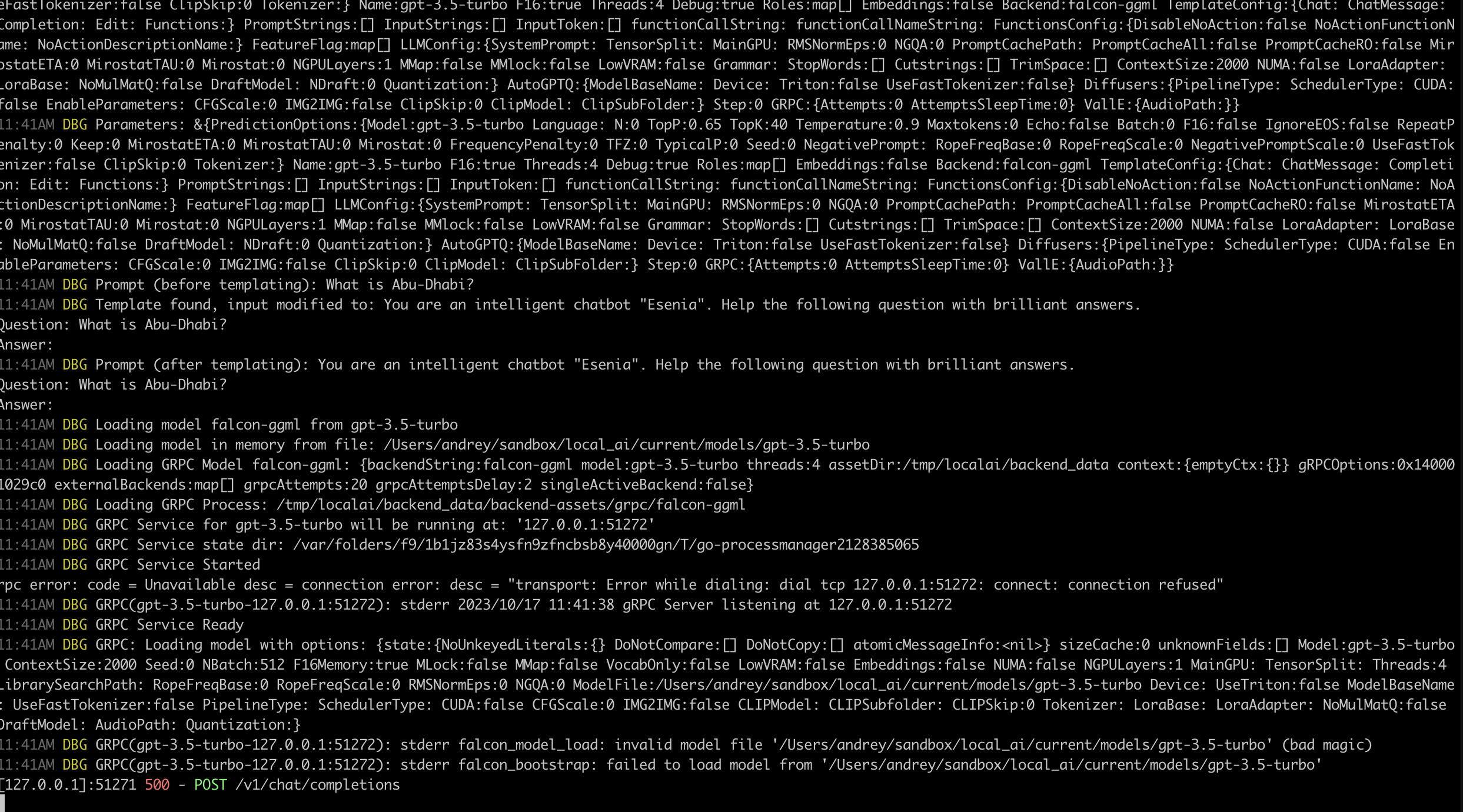 Using "falcon-ggml" / "falcon" backend for Phalcon model leads to ...
