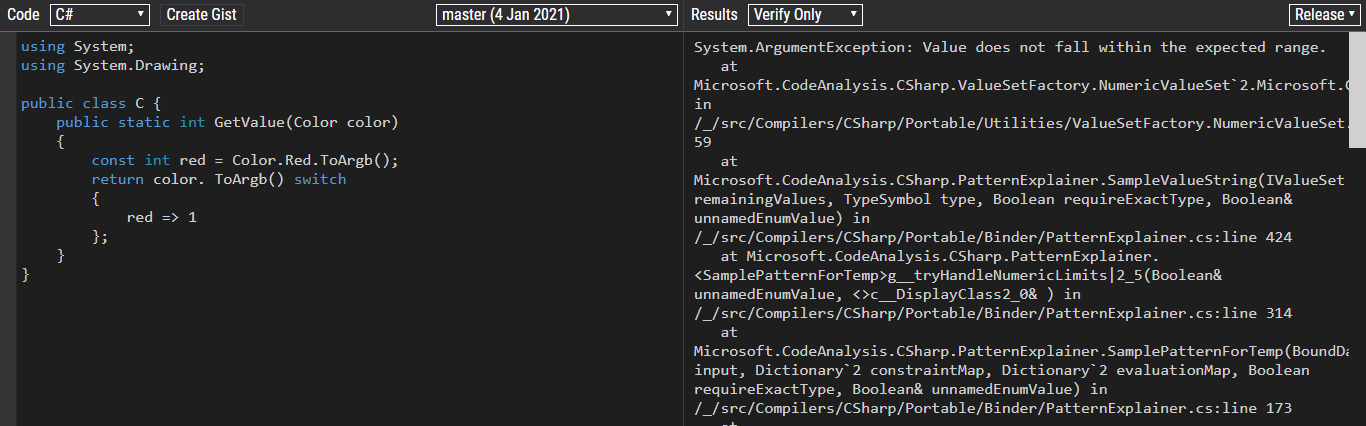 A snippet of incorrect code causes internal error or crashes VS2019 ...