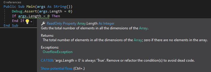 CA1508: False positive using Debug.Assert · Issue #4742 · dotnet/roslyn-analyzers · GitHub