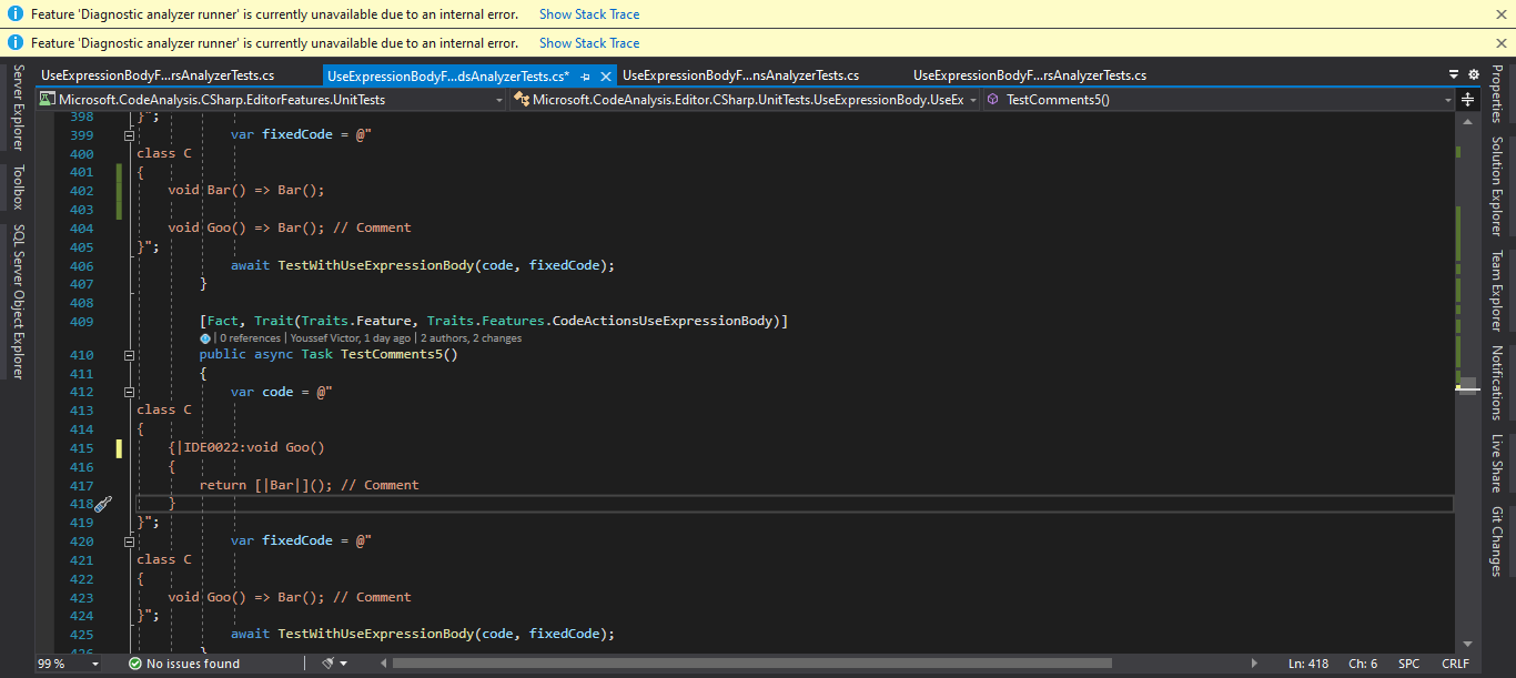 Feature 'Diagnostic analyzer runner' is currently unavailable due to an ...