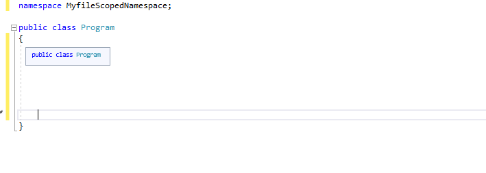 Hovering the dotted vertical line doesn't show namespace for file-scoped namespaces · Issue ...