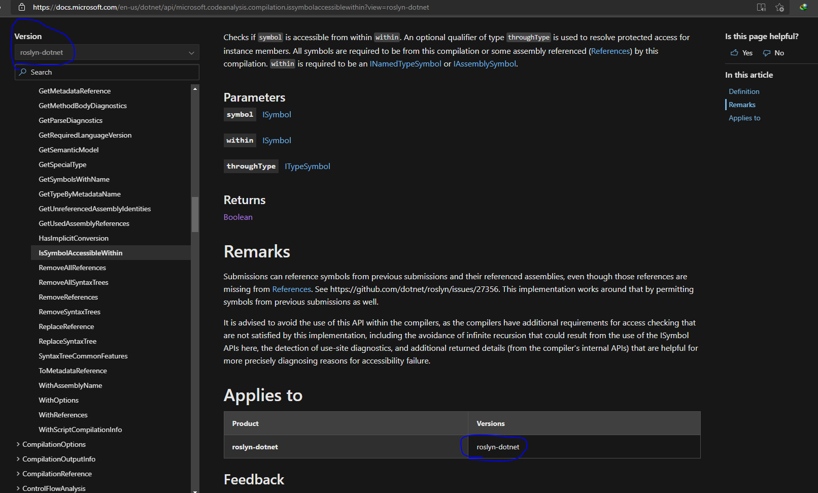 Roslyn API version broke again in API reference · Issue #25929 · dotnet/docs · GitHub