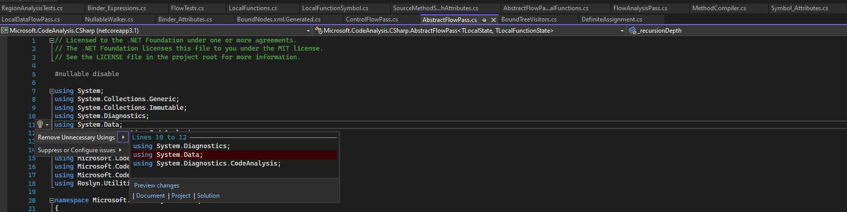 Unused usings not faded · Issue #62183 · dotnet/roslyn · GitHub
