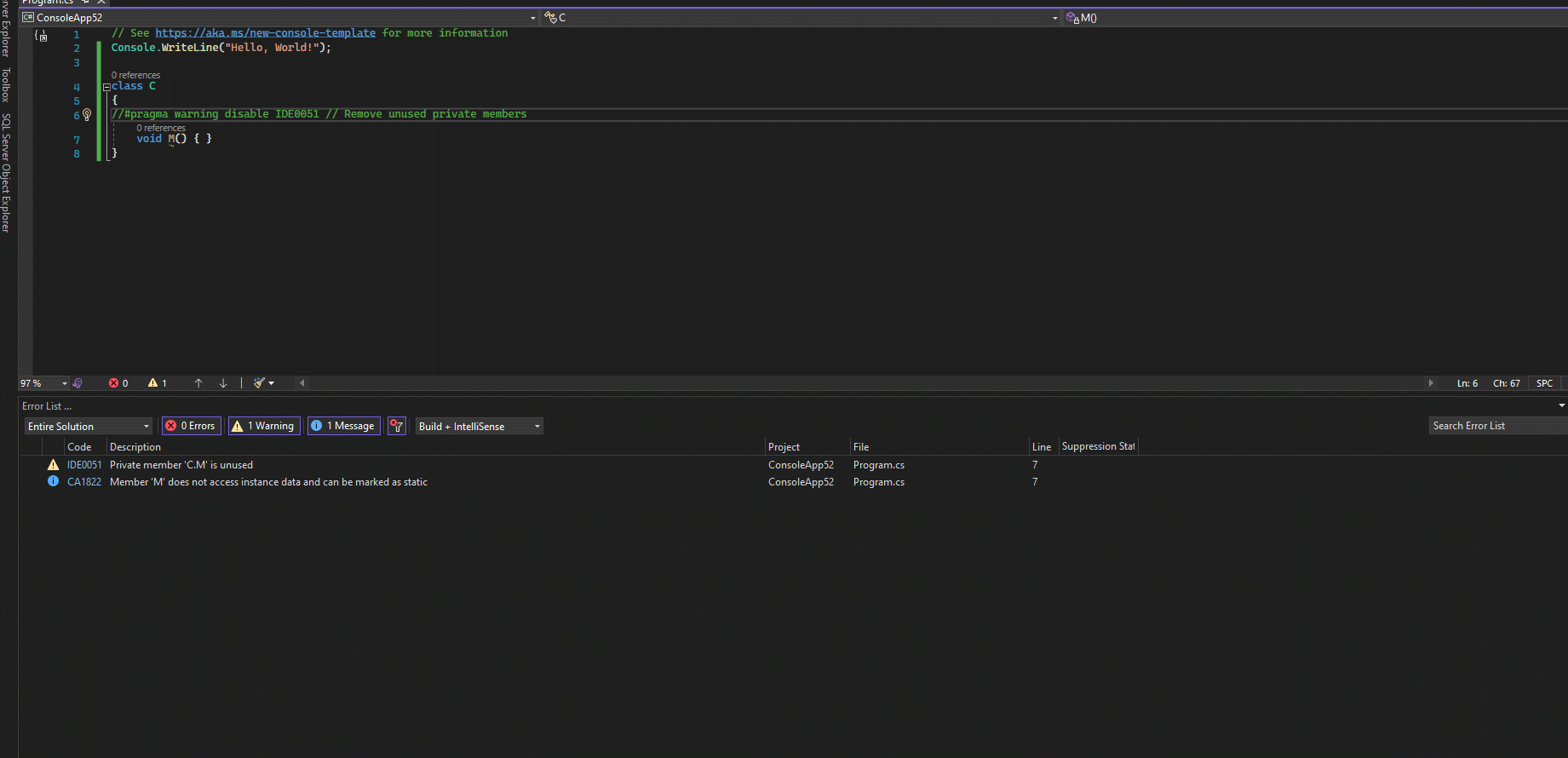 Error List not showing suppressed diagnostics · Issue #62498 · dotnet/roslyn · GitHub