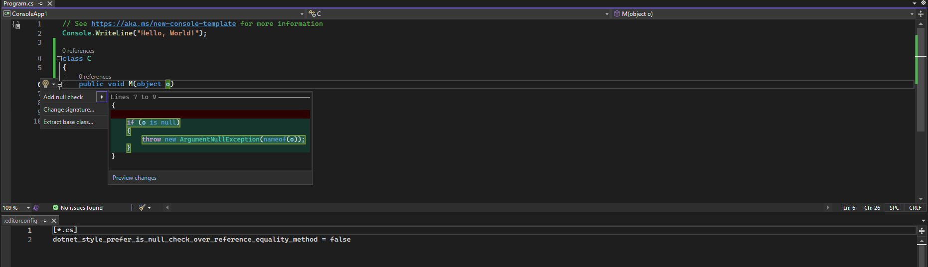 `dotnetstylepreferisnullcheckoverreferenceequalitymethod` Not 