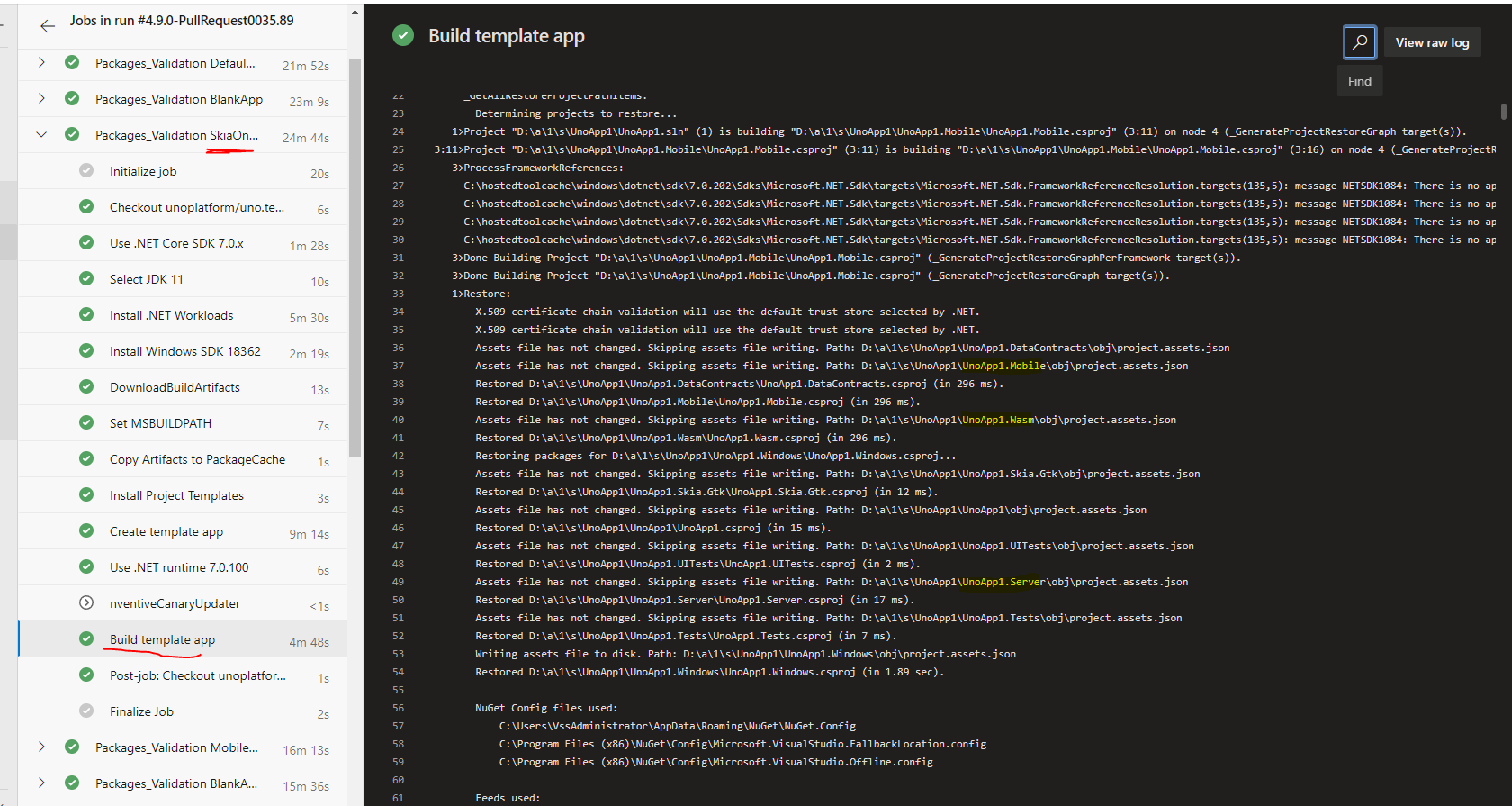 `Packages_Validation SkiaOnlyHeads` CI logs shows Mobile and Wasm projects being built · Issue ...